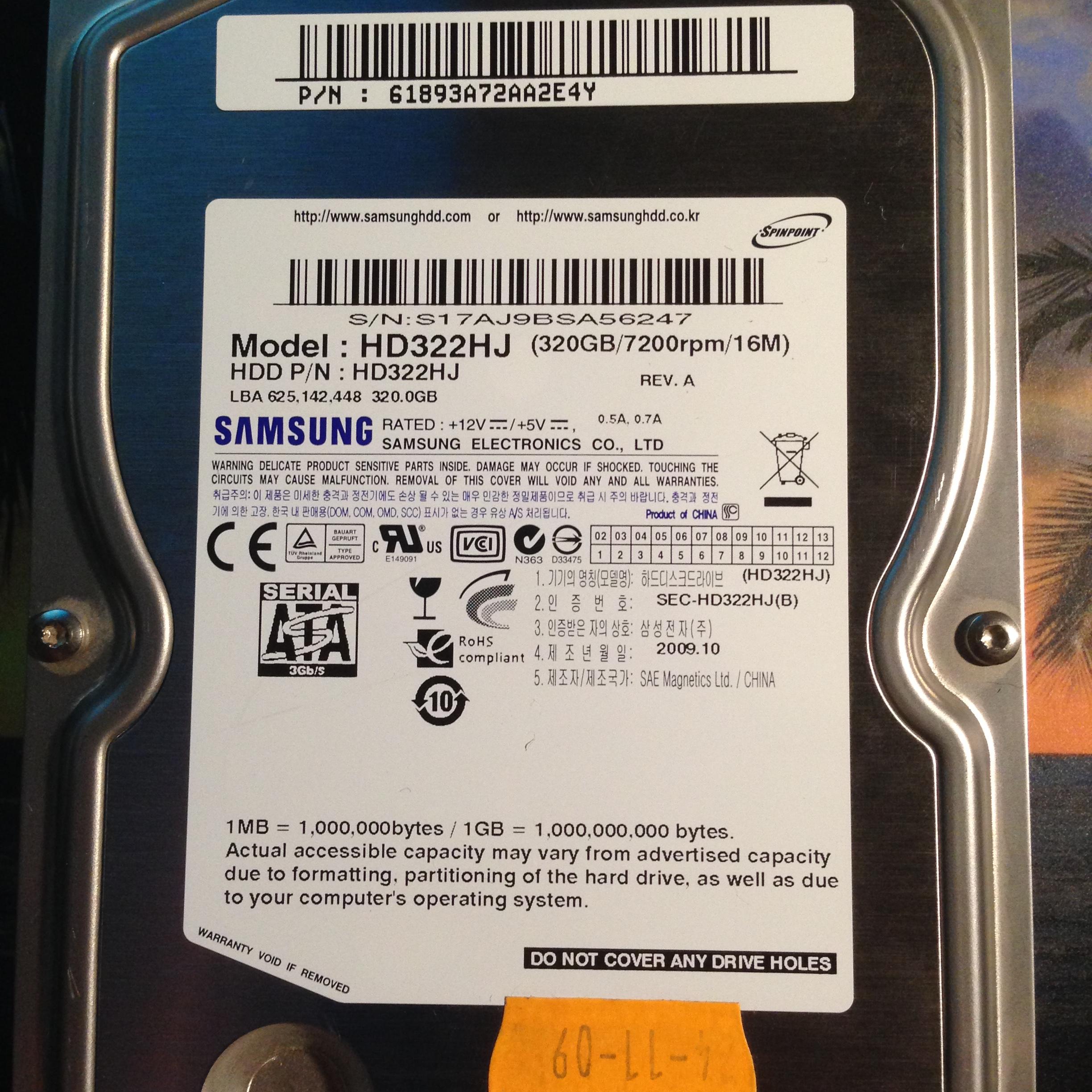 Samsung HD322HJ SATA - Dysk nie włącza się, sprawdzone diody i rezystory