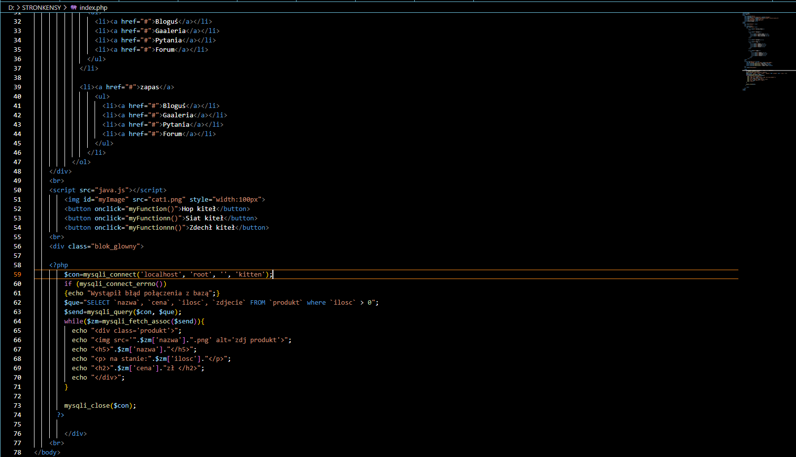 Błąd w kodzie PHP przy połączeniu z bazą danych XAMPP i phpMyAdmin, kod ...