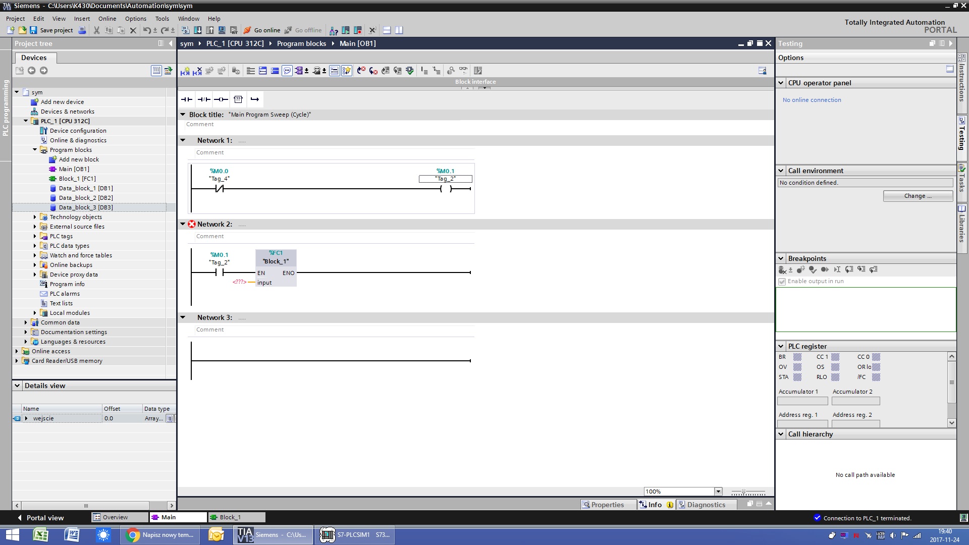Jak wypełnić tablice array w PLC 312 C Tia Portal?