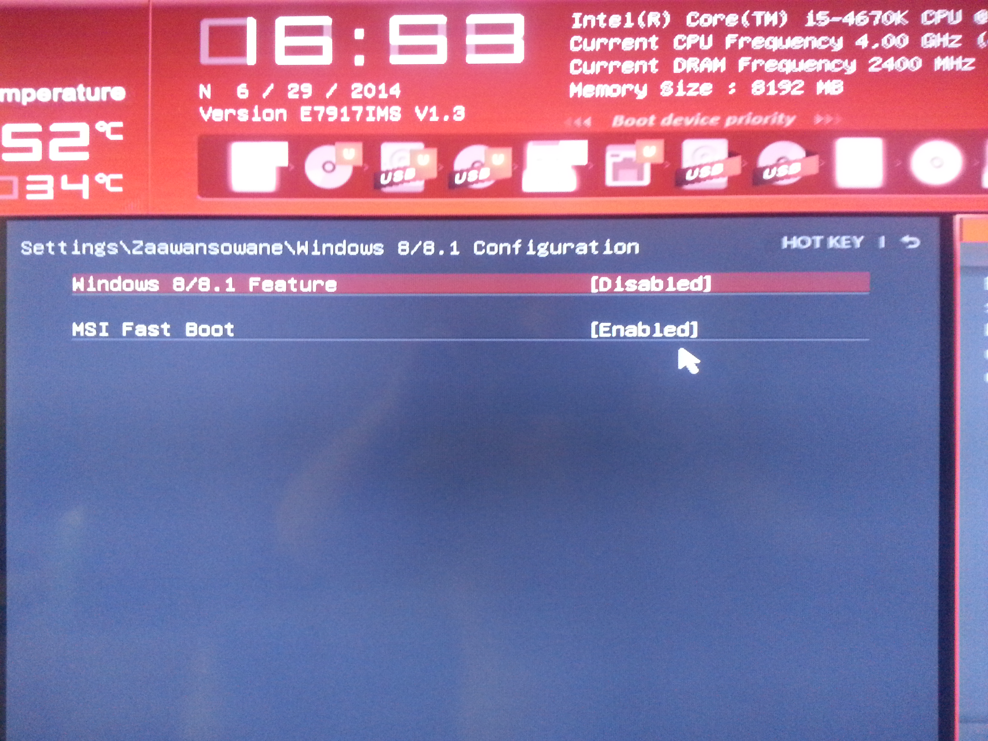 ustawienia w bios - opcja Windows 8/8.1 configuration w BIOS uefi
