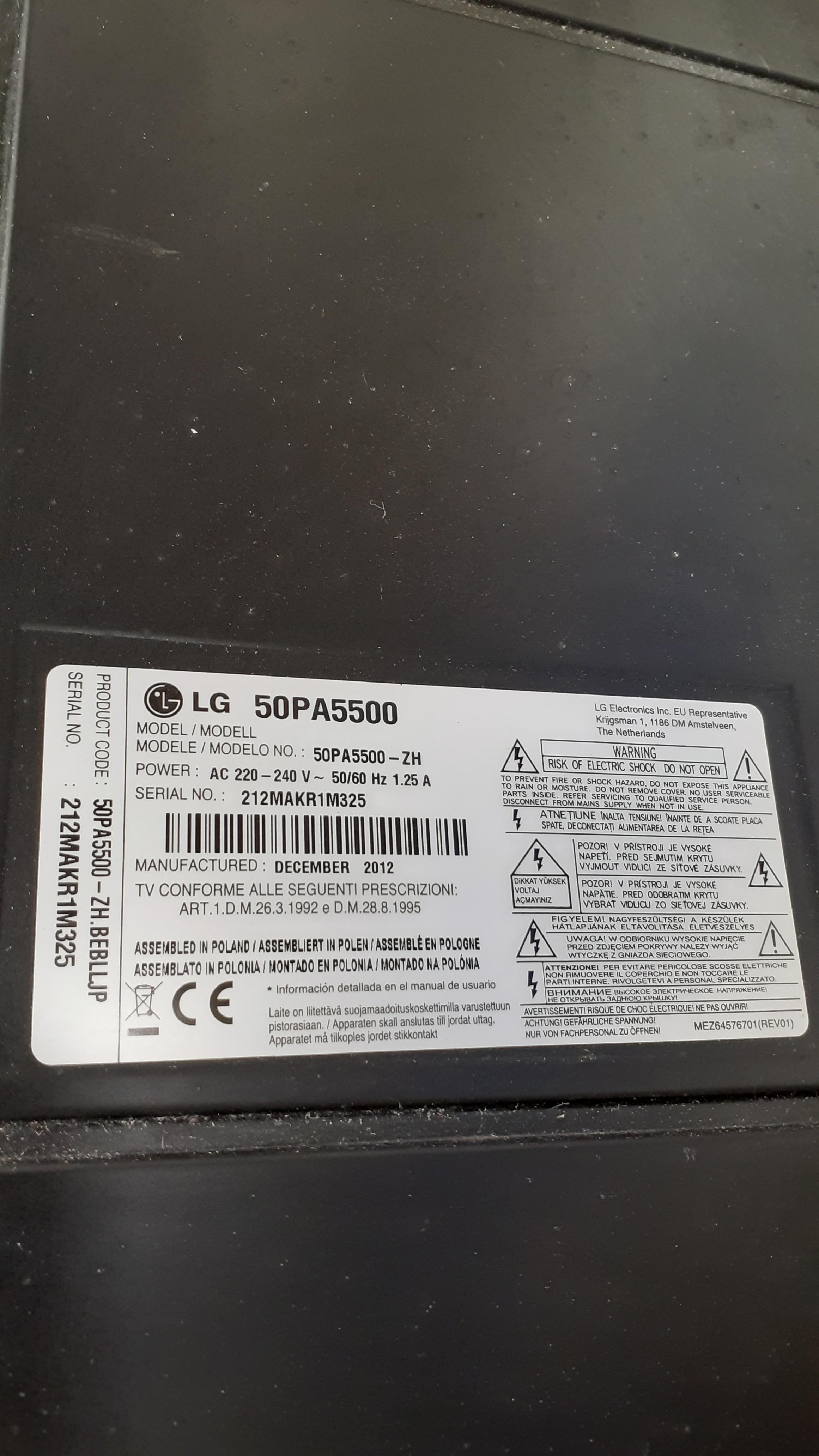 [Sprzedam] Telewizory LG 50 PA 5500 na części, LG 37LG6000 z matrycą ...