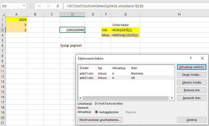 Jak zmienić składnię formuły w Excelu odnoszącą się do plików z różnymi ...