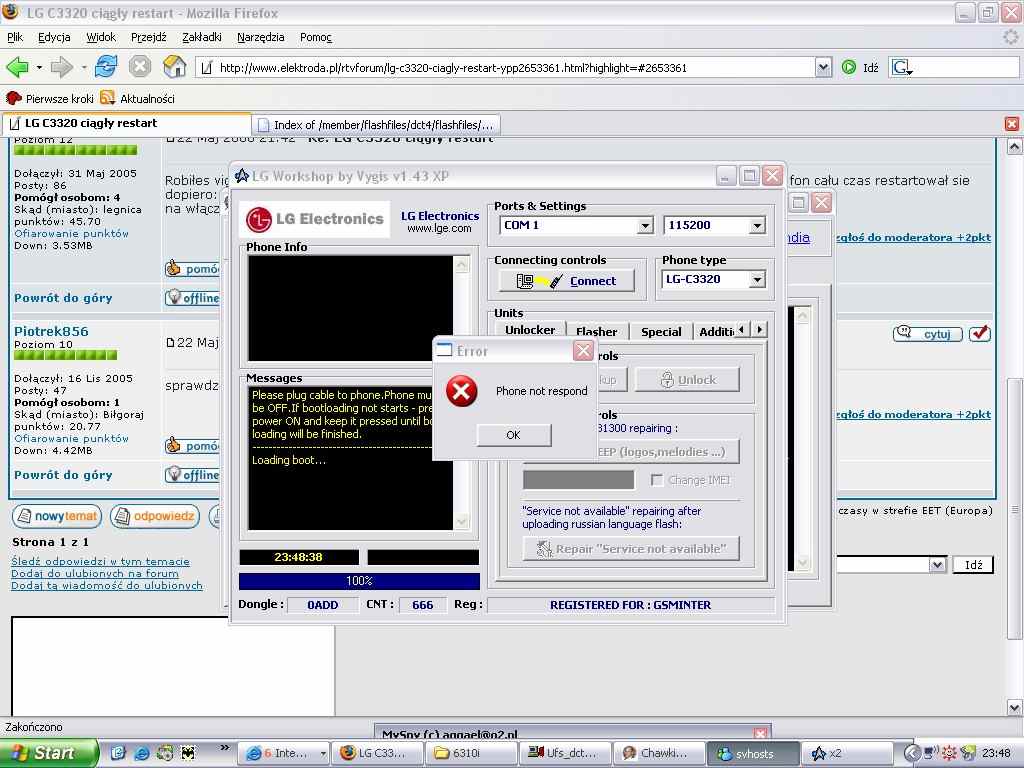 LG C3320 z softem C3310 – częste restarty telefonu co 10 sekund po ...
