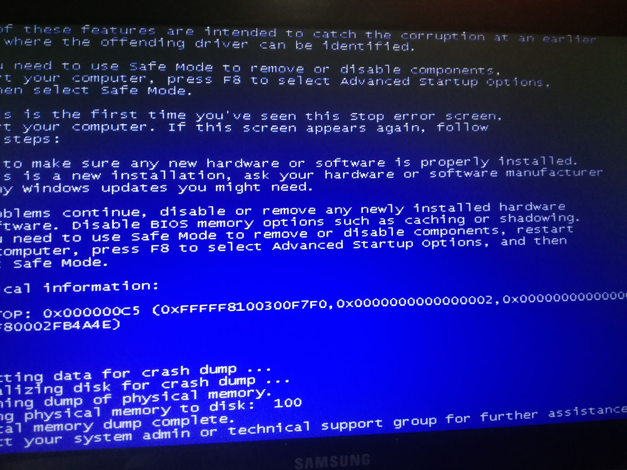 Błąd 0x000000c5 Samsung E270 - Przy włączeniu laptopa pokazuje się ten ...