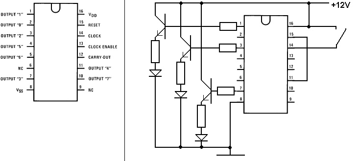 CD4022 - Dlaczego układ nie reaguje na przycisk i diody migoczą?
