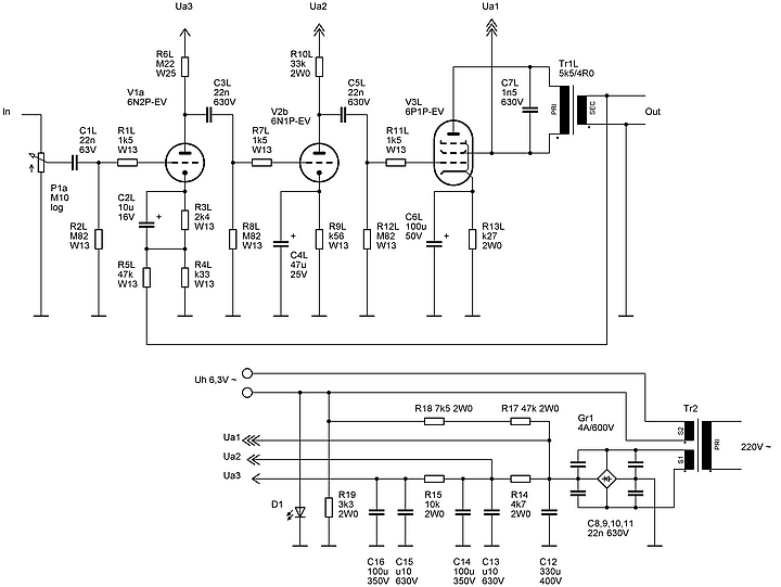 Wartość wzmacniacza lampowego z lampami 6P1P, 6N1P, 6N2P i ...