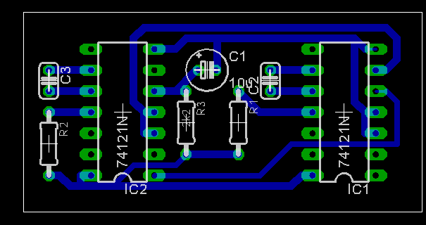 Schemat płytki drukowanej dla generatora astabilnego z 74121