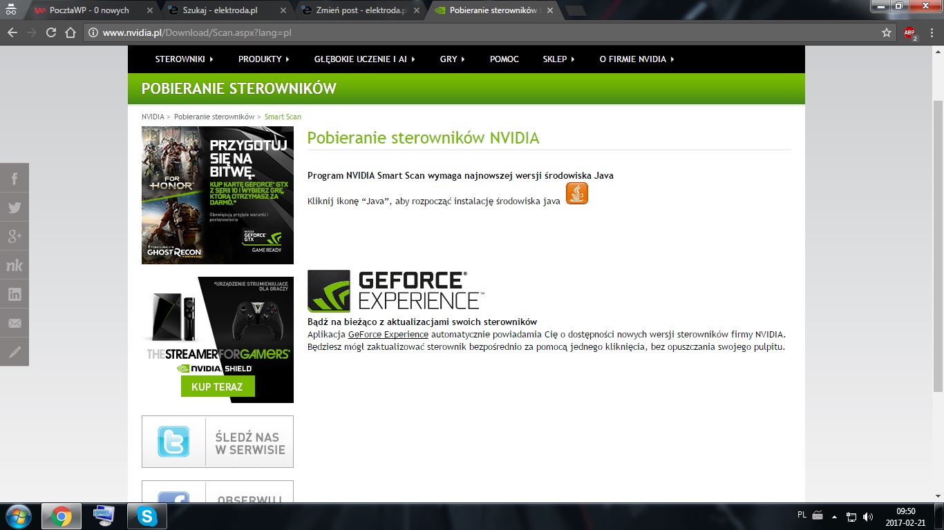 Program NVIDIA Smart Scan wymaga najnowszej wersji środowiska Java