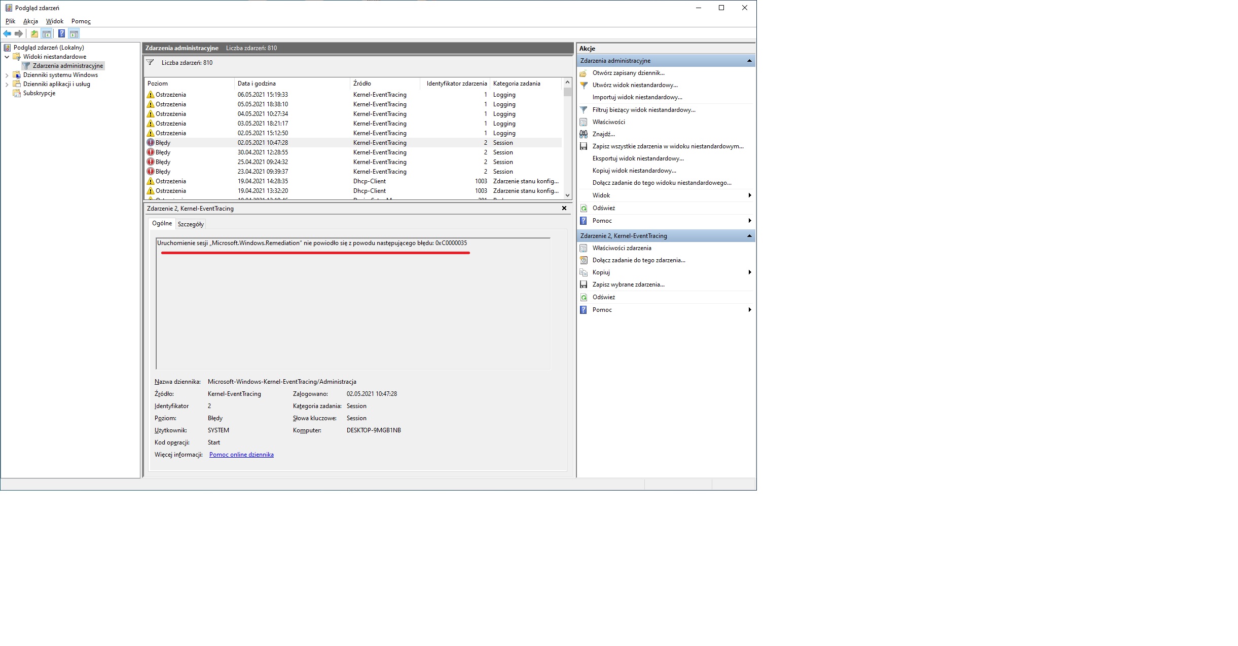[Rozwiązano] Czy te dwa błędy w Podglądzie Zdarzeń są poważne
