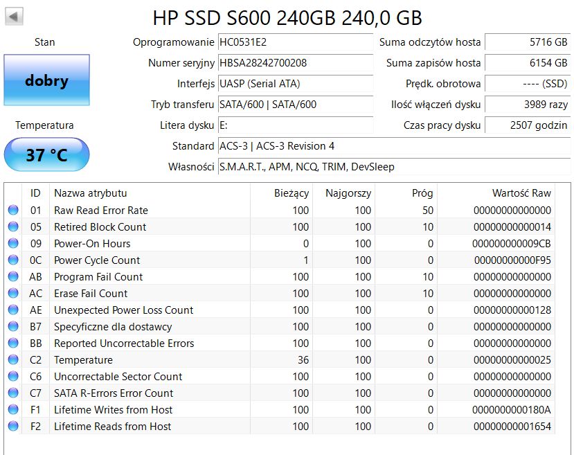 Dysk HP SSD S600 widoczny jako RAW - naprawa LBA, DMDE, HDD Capacity ...