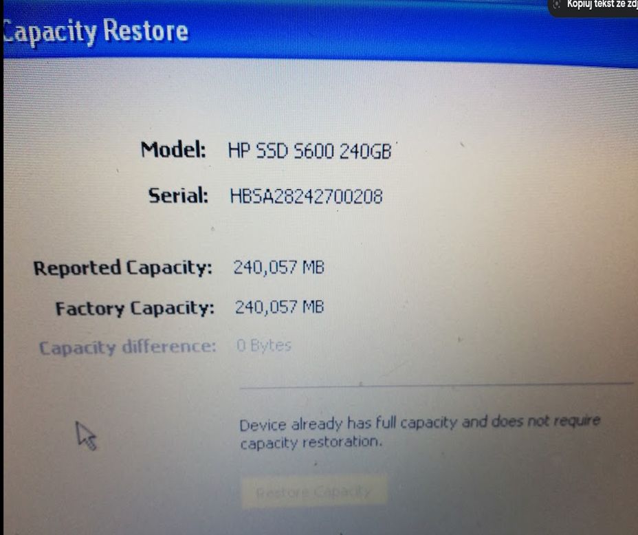 Dysk HP SSD S600 widoczny jako RAW - naprawa LBA, DMDE, HDD Capacity ...