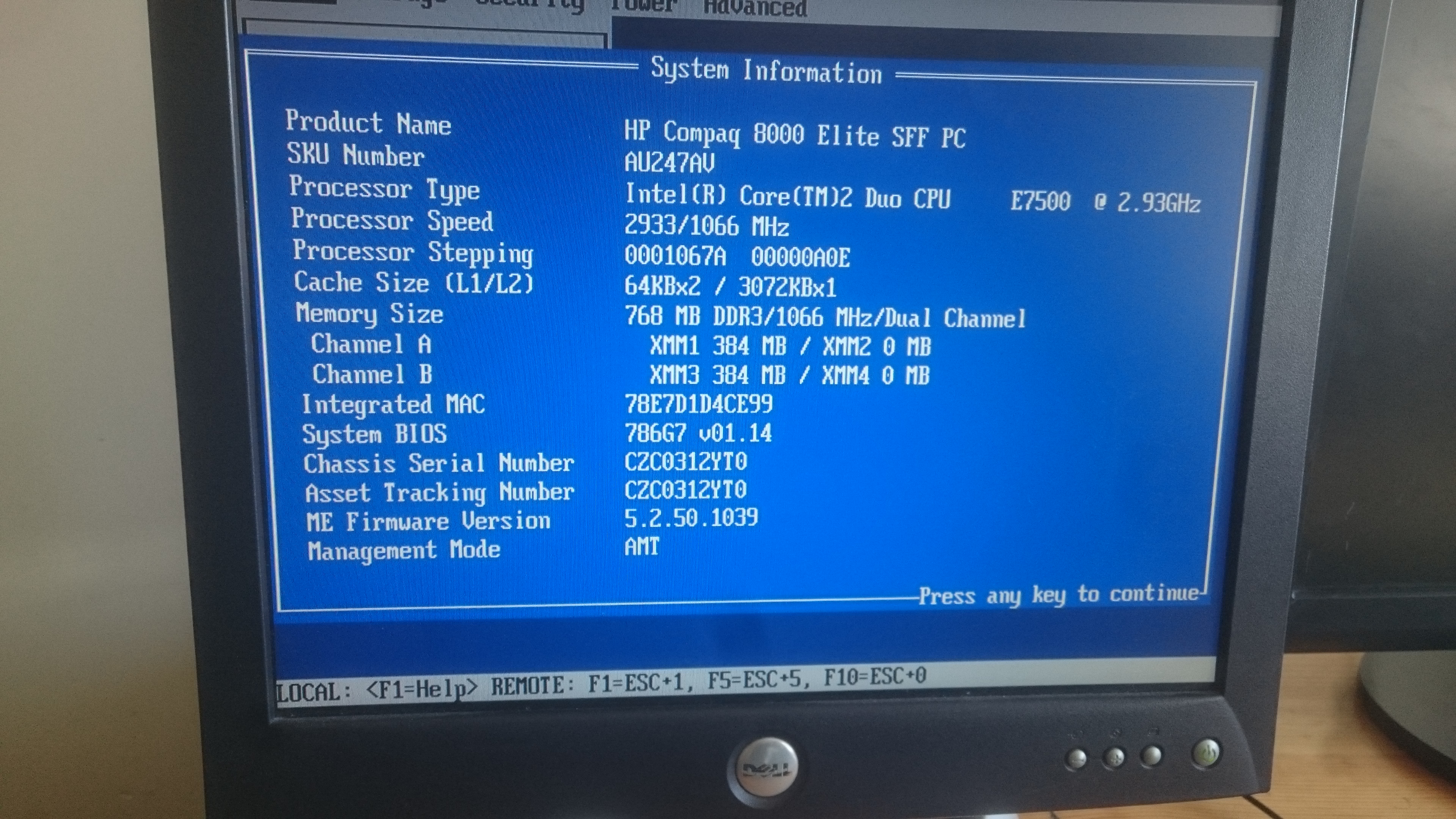 bios nie pamięta ustawień HP COMPAQ 8000 ELITE SFF PC