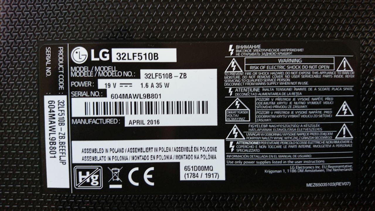 [LG 32LF510B-ZB.BEEFLJP] Uszkodzenie NAND+SPI, dane techniczne