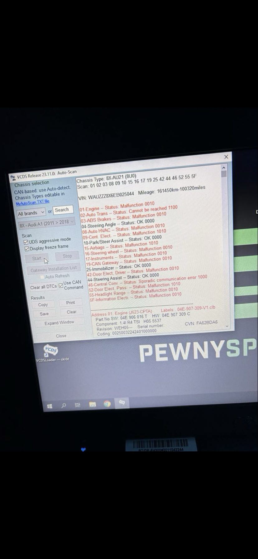 Audi a1 2013 1.4 tfsi -(U010100) Brak komunikacji tcm, ecu, prośba o pomoc…