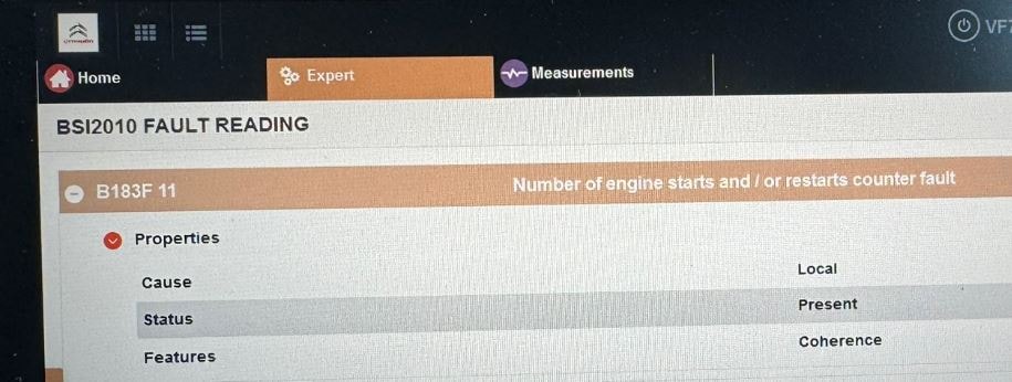 Citroen C4 Cactus 2015 – błąd B183F 11 BSI, brak rozruchu, licznik startów