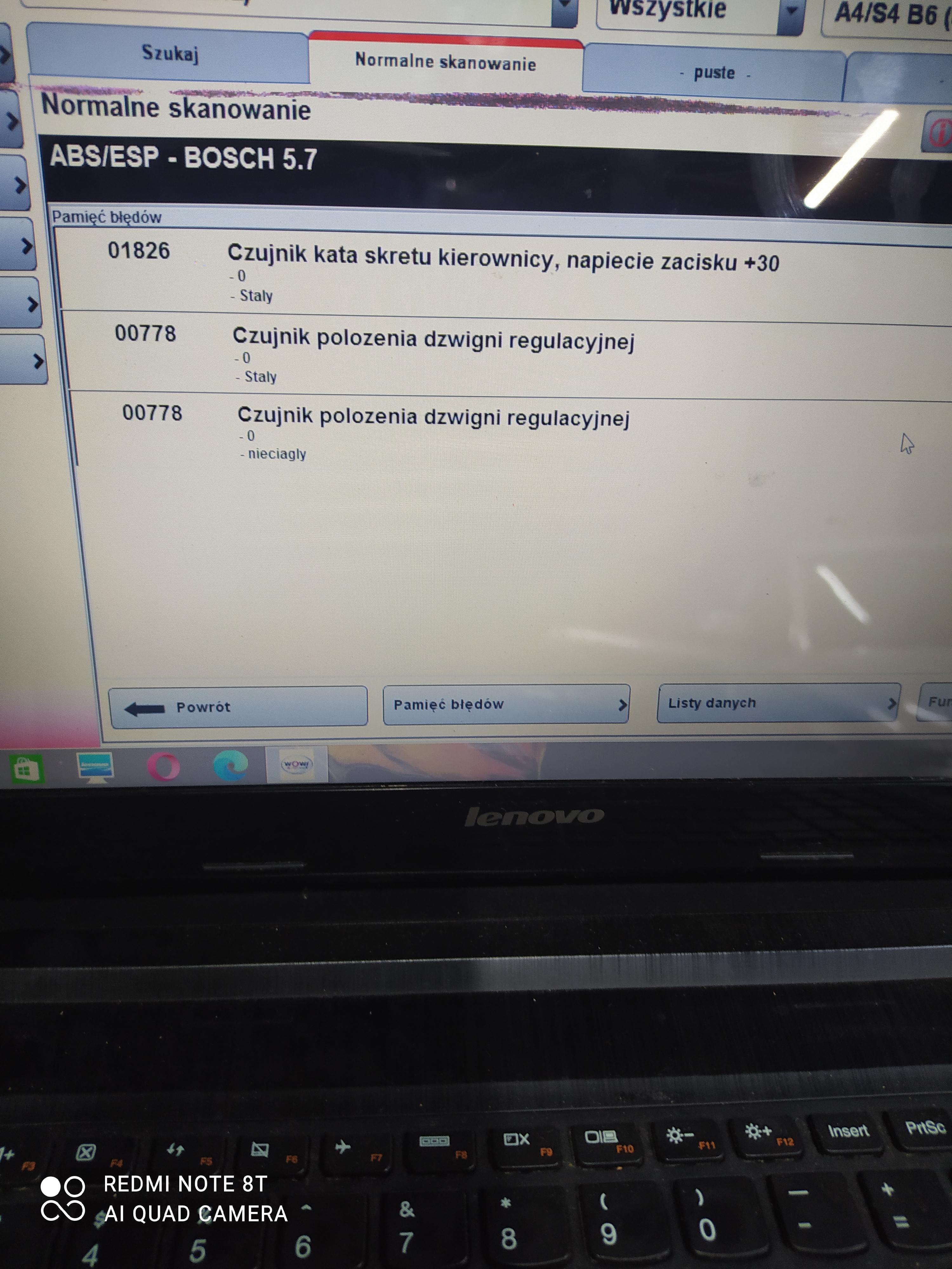 Audi A4 B6 - pali się błąd ESP, błędy czujnik kąta skrętu, zacisk ...