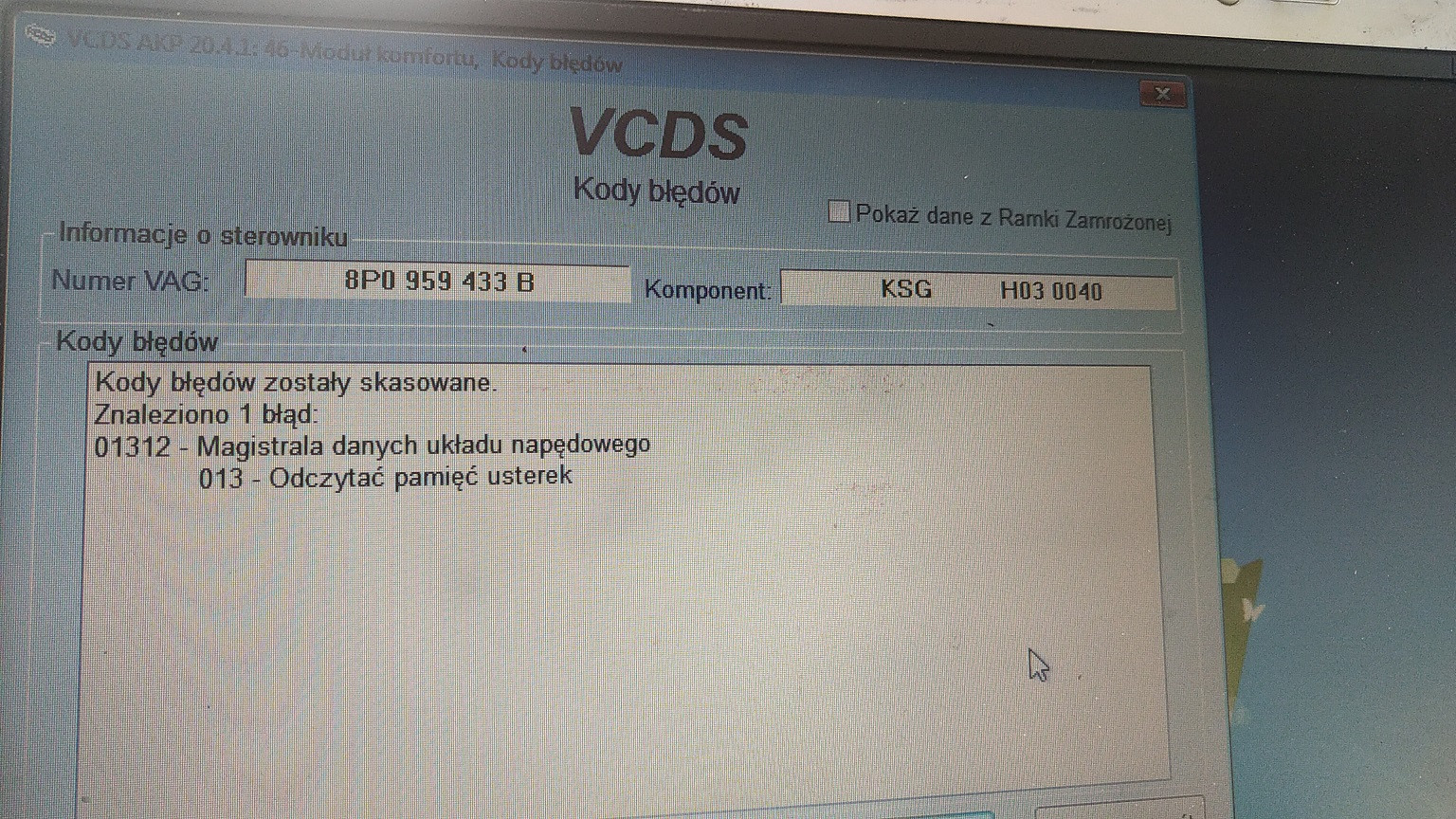 Audi A3 8P 2005: Błąd 01312 uniemożliwia kodowanie pilotów?
