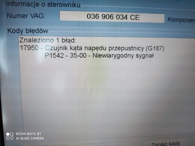 Lupo 1,4 16V 75 KM BBY - Błąd P1542, przepustnica, EPC, osiągi, wymiana ...