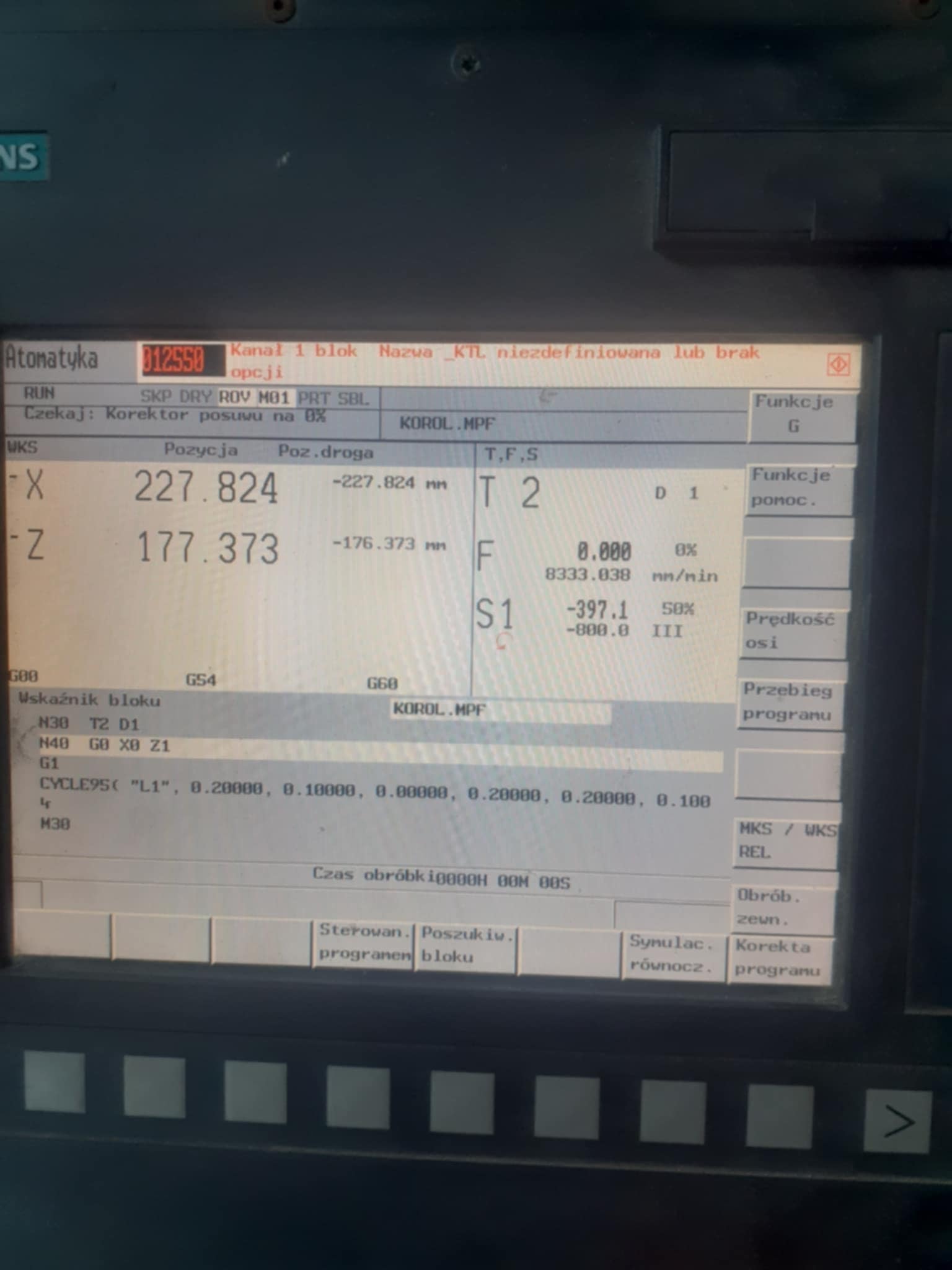 Sinumerik 802D – błąd 012550 cykl 95, blok _KTL niezdefiniowany przy ...