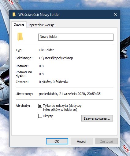 Windows 10 - Nie mogę zmienić ikony nowego folderu. Brak zakładek.