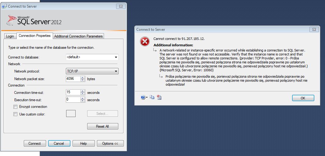 [MS SQL Server] - Could not open a connection to SQL Server