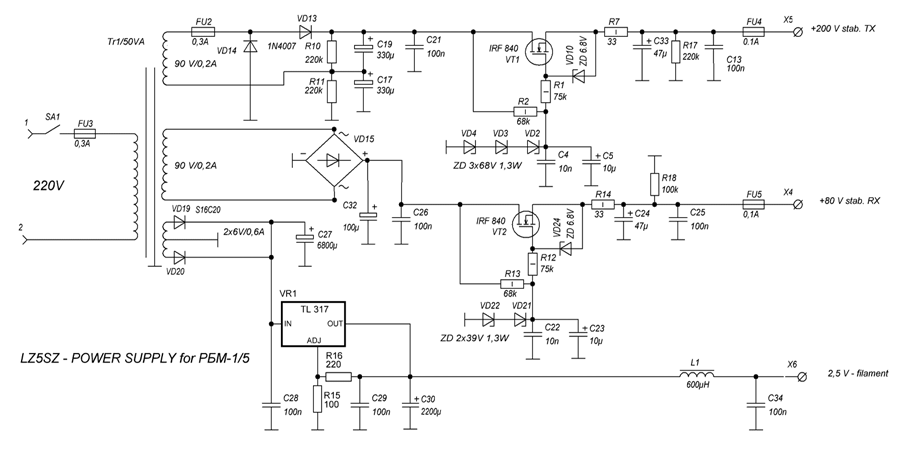 Zasilacz do RBM-1 - czy schemat z Bułgarii ma właściwe dane transformatora?