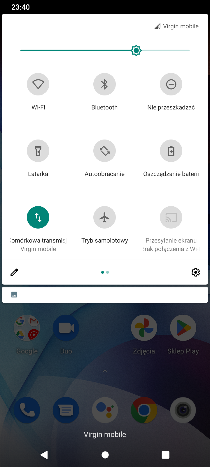 Brak zasięgu w Motorola Moto E7 Power - ikona trójkąta z x, Android 10
