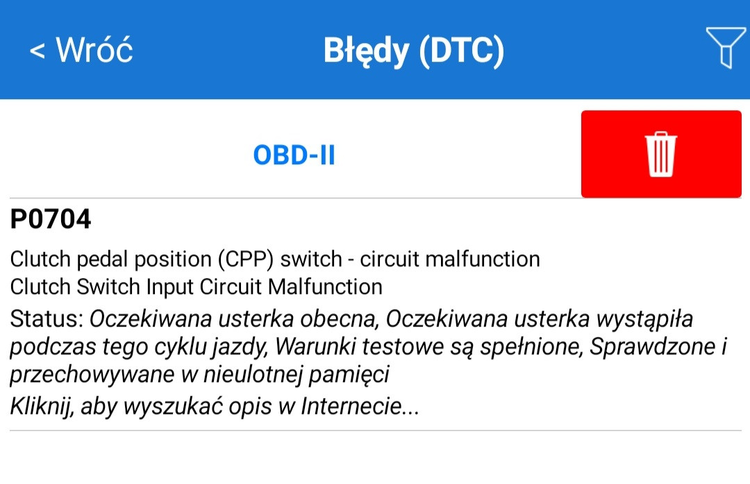 Lokalizacja czujnika pedału sprzęgła w Citroën C3 1.4 HDi 2008 - błąd P0704