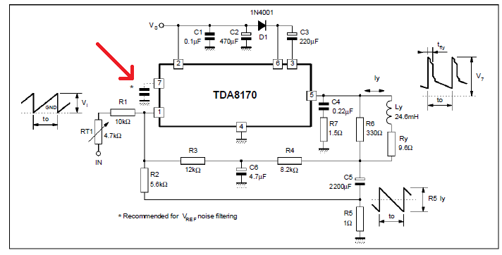 Wymiana TEA8170 na TDA8170 w TV Schneider STU9425 - kondensator na pin 7