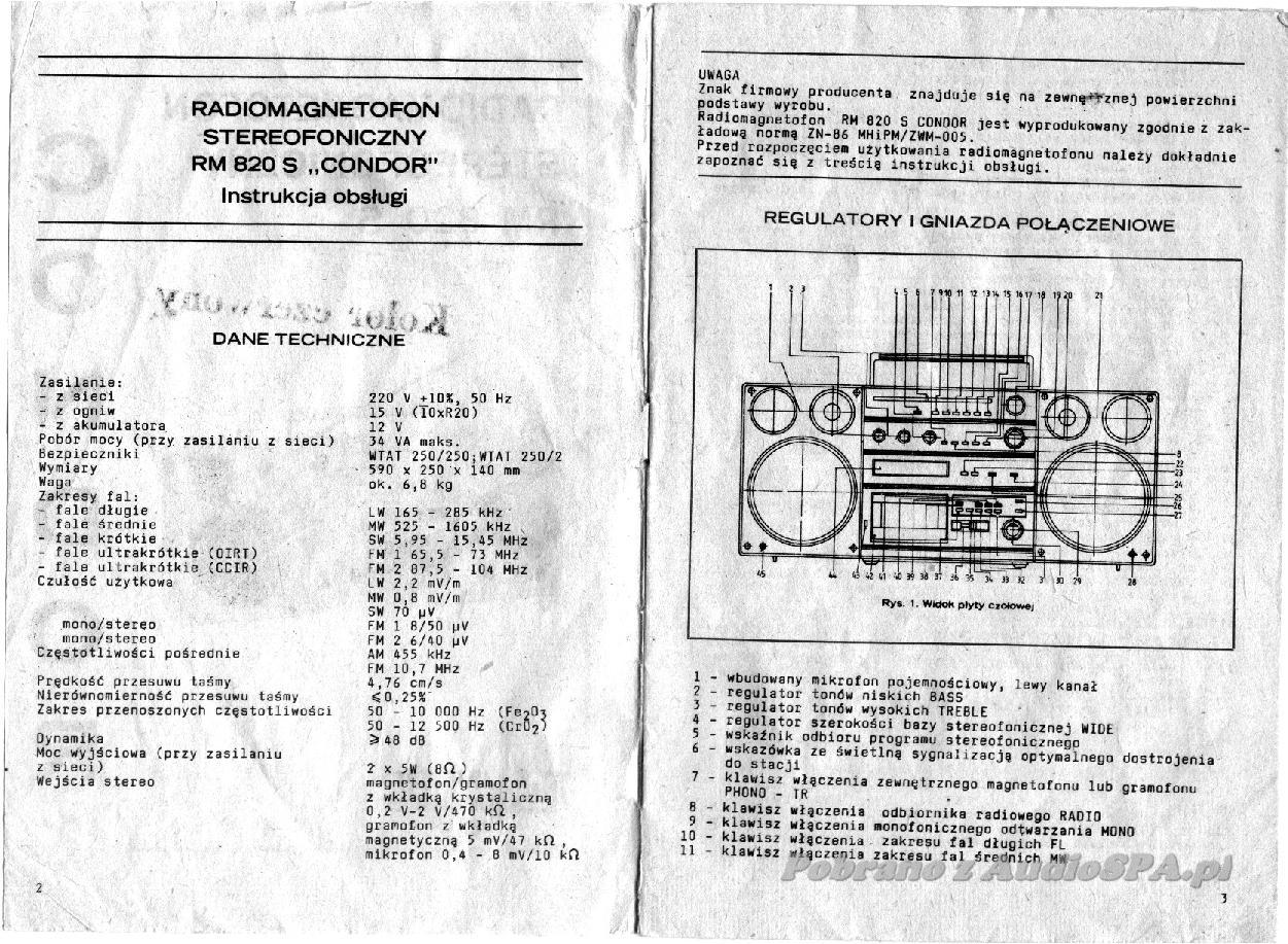 RMS 820 Condor Unitra Lubartów + schemat pdf. - elektroda.pl