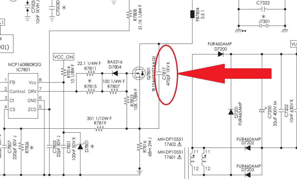 [Rozwiązano] Telewizor Sharp LC-52LE830E, kondensator C7817 w zasilaczu DPS-143BP - jakie ...