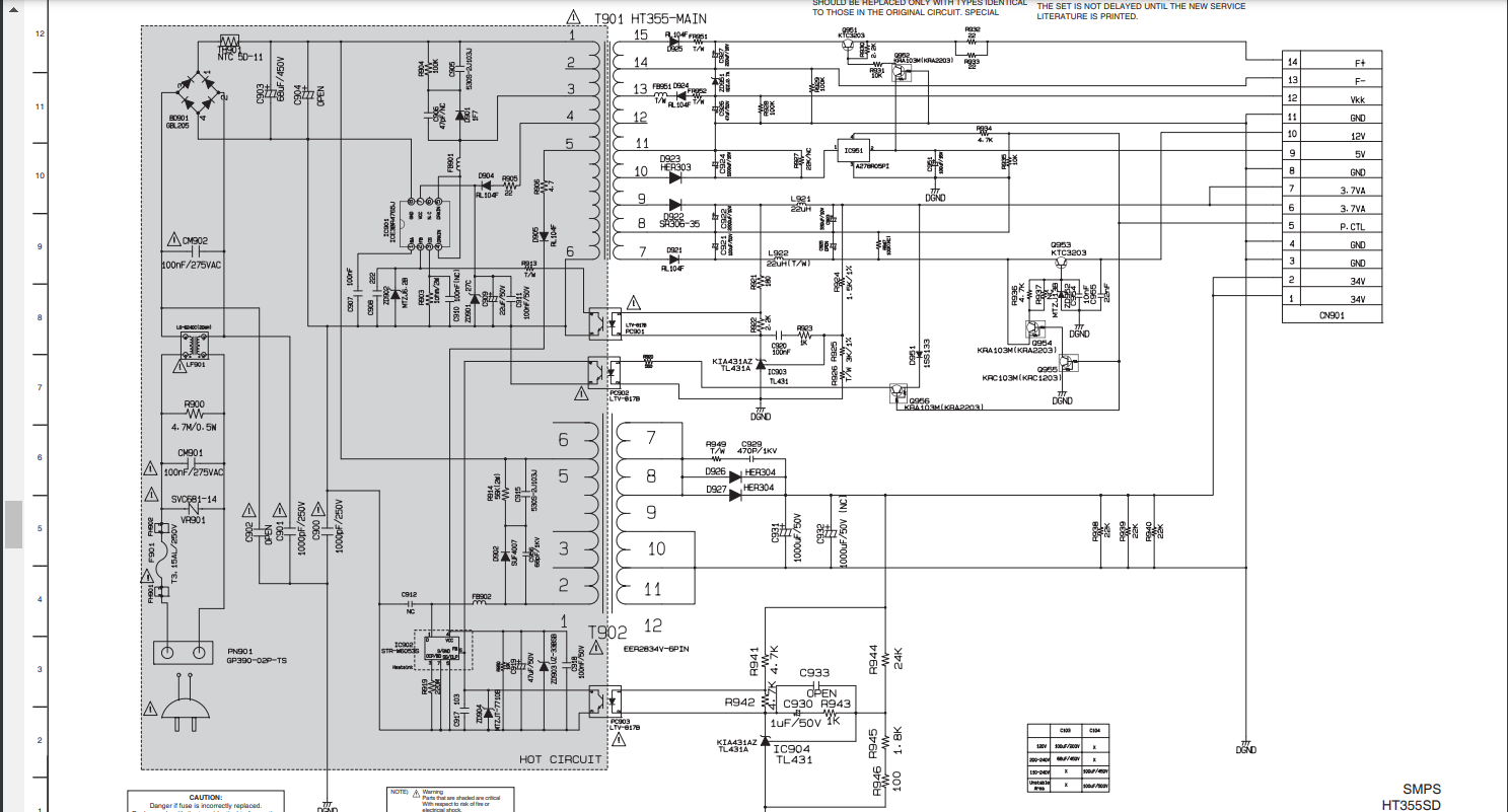 [Rozwiązano] LG DVD Receiver HT355, brak napięcia na złączu CN901 i diodach D921, D923, D925
