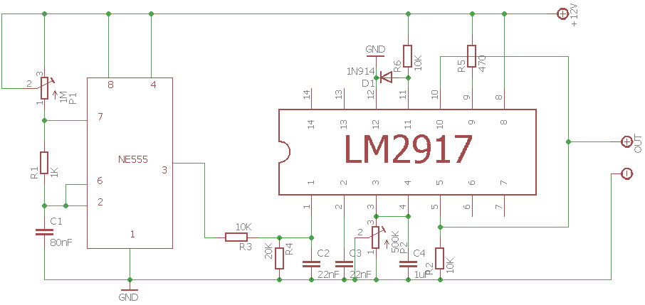 Generator Hz na NE555, przetwornik LM2917N f/U, komparator LM339