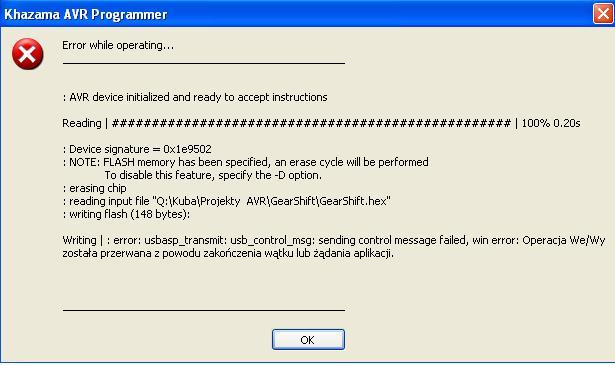 Błąd przy zapisywaniu FLASH atmega32, Khazama AVR Programmer