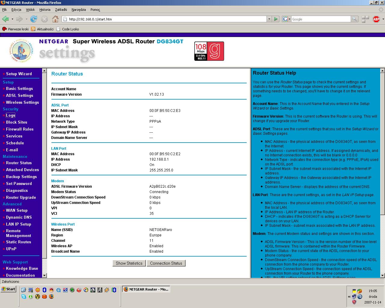 Jak skonfigurować ADSL Router Netgear DG834GT pod Neostradę?
