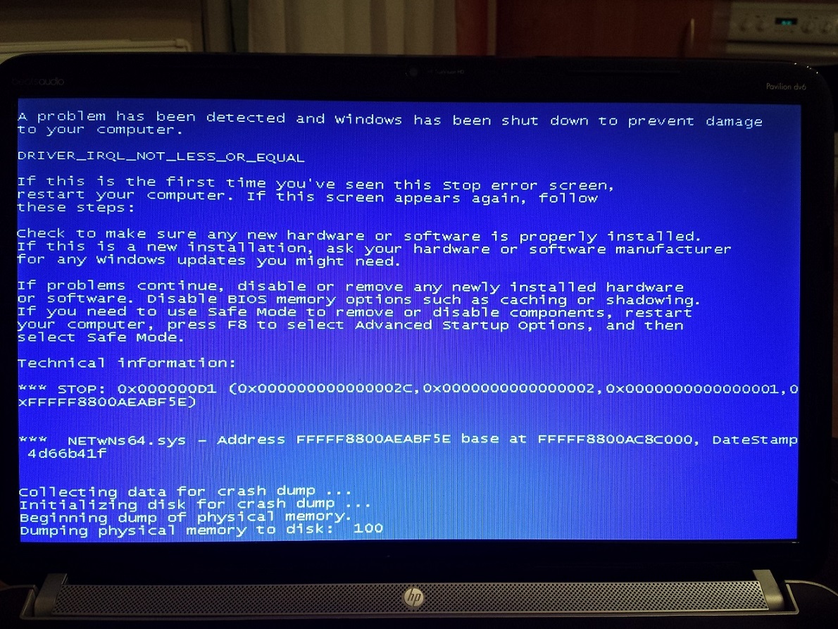 Samsung - blue screen NETwNs64.sys Samsung Intel Core i5 64bit Windows 7