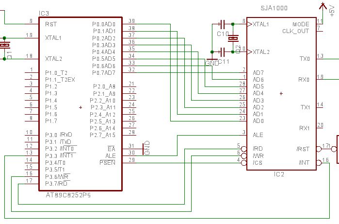 Jak podłączyć SJA1000 do mikrokontrolera '51 jako zewnętrzną pamięć RAM?