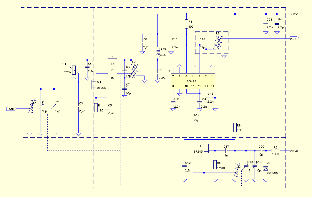 Schemat głowicy UKF na S042P z ARCZ, strojenie 2x14,7pF, urwana nóżka ...