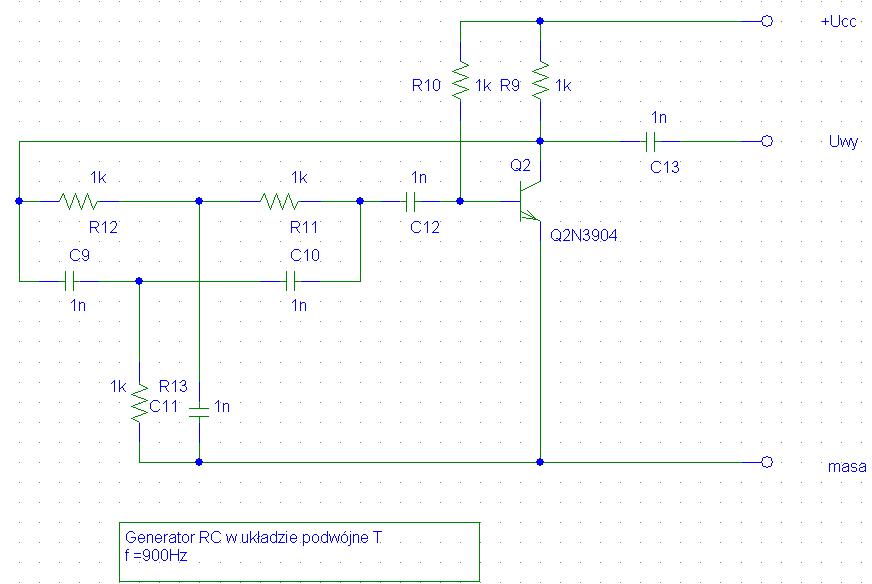 Jak dobrać parametry elementów w generatorze RC podwójne T w PSpice?