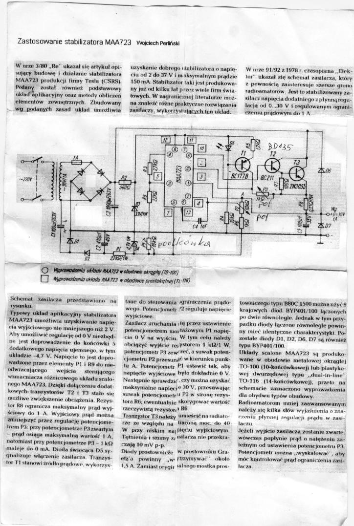 Wyprowadzenia układu stabilizatora MAA723 - elektroda.pl