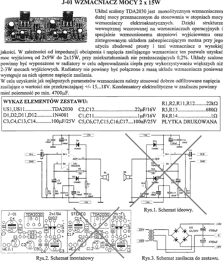 TDA2030 – dlaczego wzmacniacz mono 15W nie przenosi wszystkich częstotliwości?