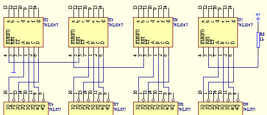 Podłączenie nóżek 3, 4, 5 w dekoderze 74LS247 do 7-segmentowego ...