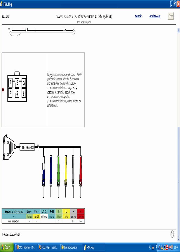 Suzuki Vitara 2.0i '97 H20A DOHC - Oznaczenia pinów złącza diagnostycznego