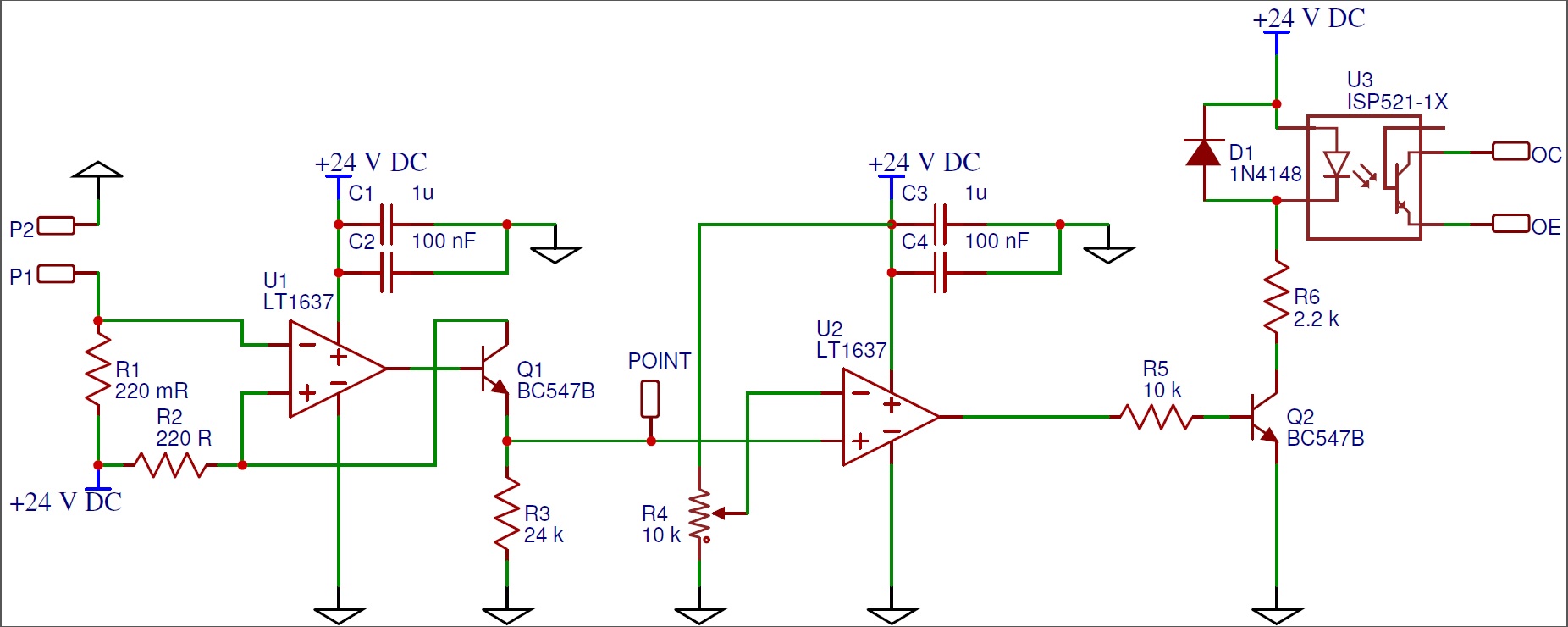 Zmiana LT1637 na OP07CP - napięcie w punkcie POINT zależne od potencjometru