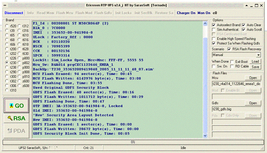 SE T230 - nie włącza się po wgraniu MCU i GDFS przez Tornado