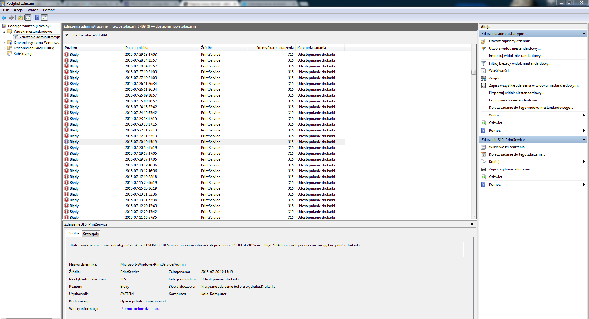Kernel Event Tracing - Nowy sprzęt i błedy w podglądzie zdarzeń