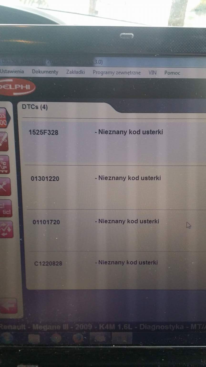Renault megane3 2009r 1.6 16v - Odczyt błędów delphi ds100e