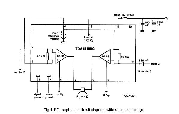 Jak połączyć elementy we wzmacniaczu na TDA1518BQ? Schemat dla ...