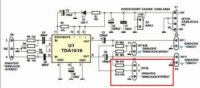 Jak podłączyć słuchawki z dużym Jackiem do TDA1558Q 2x22W?
