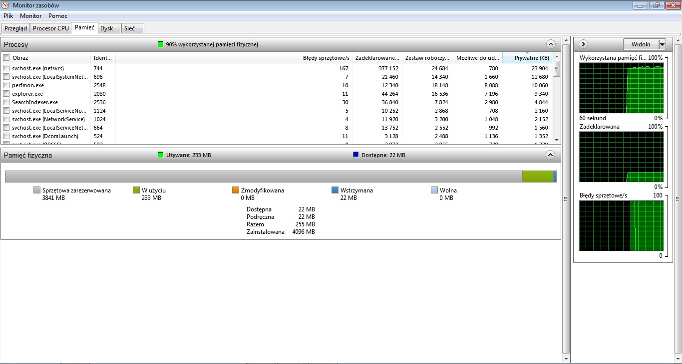 Dlaczego po pobraniu aktualizacji SP1, HP 650 zużywa prawie całą pamięć ...